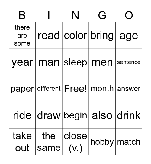 Bingo- Hey! Unit 1 Vocabulary Bingo Card