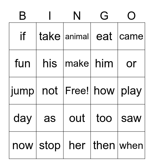 2G Power Words Bingo Card