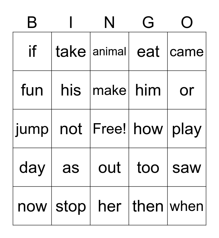 2G Power Words Bingo Card