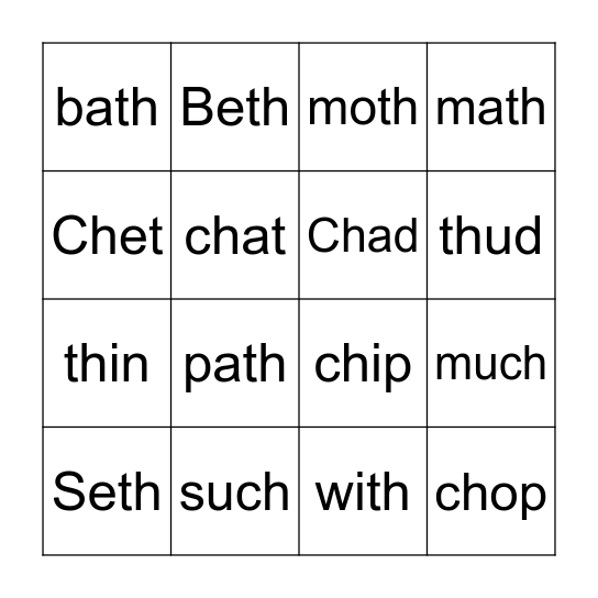 Ch & Th Bingo Card
