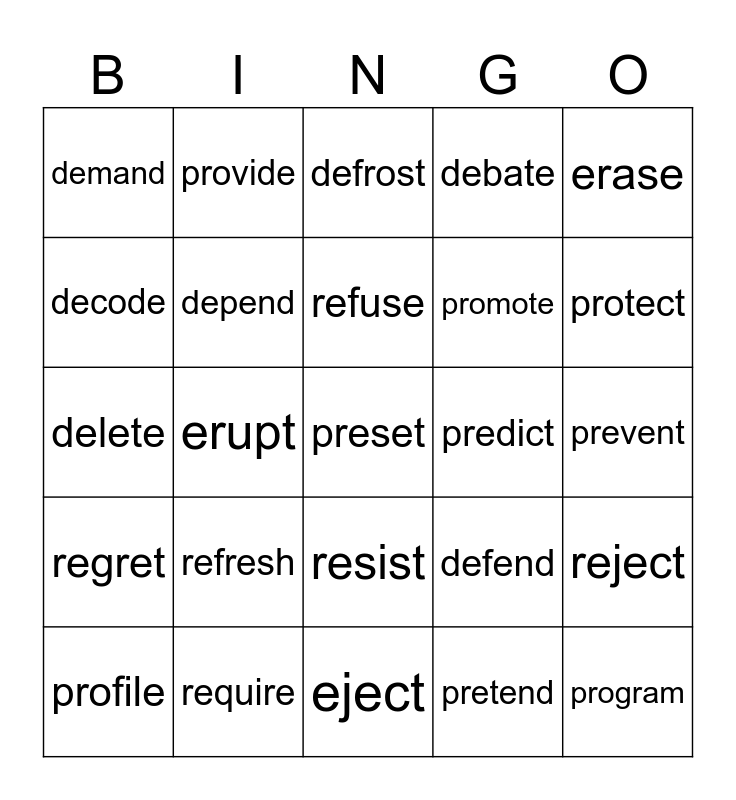 5.2 Prefix Connect 4 Bingo Card
