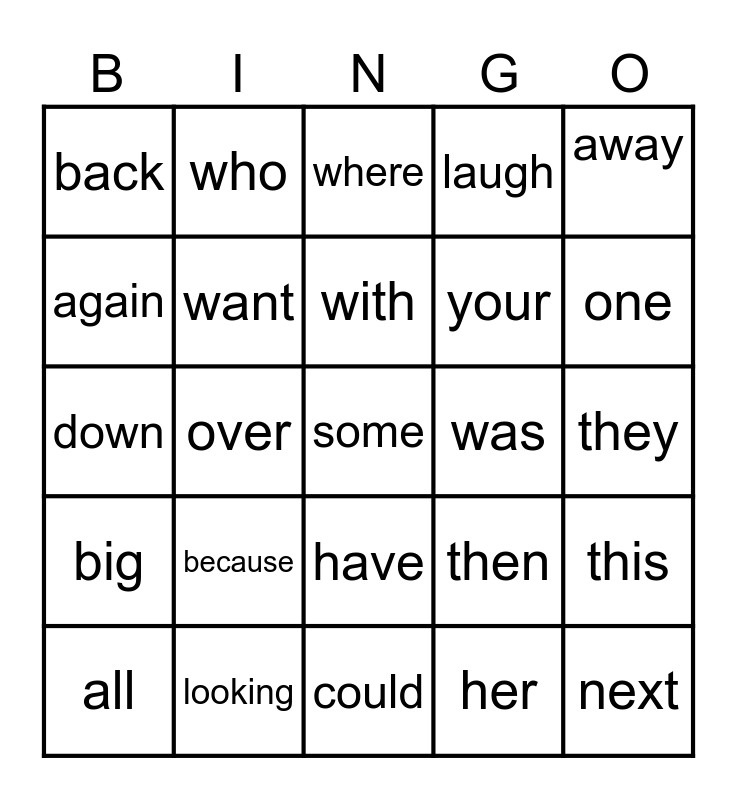 Site Word Bingo Levels E & F Bingo Card