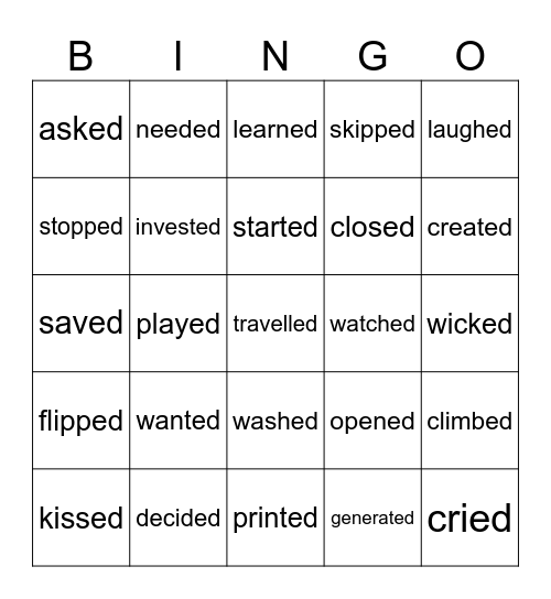 Past simple Bingo Card