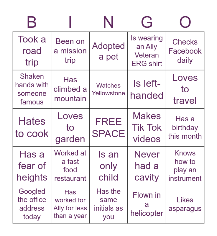 ACO MINGLE BINGO Card