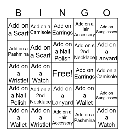 Add-ons Add up BINGO Card