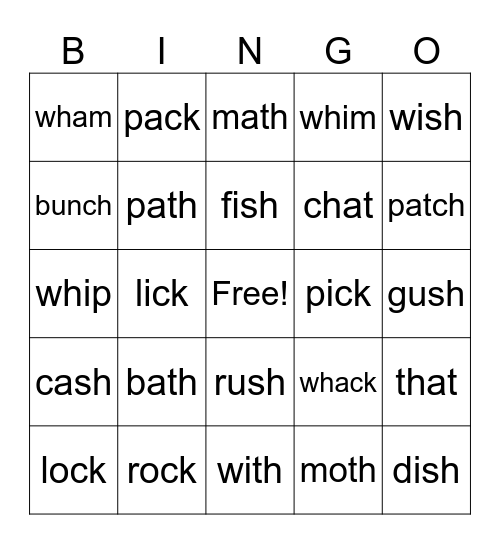 Digraphs Bingo Card