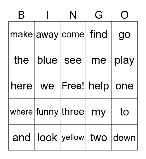 Sight Word Bingo List 1 Bingo Card