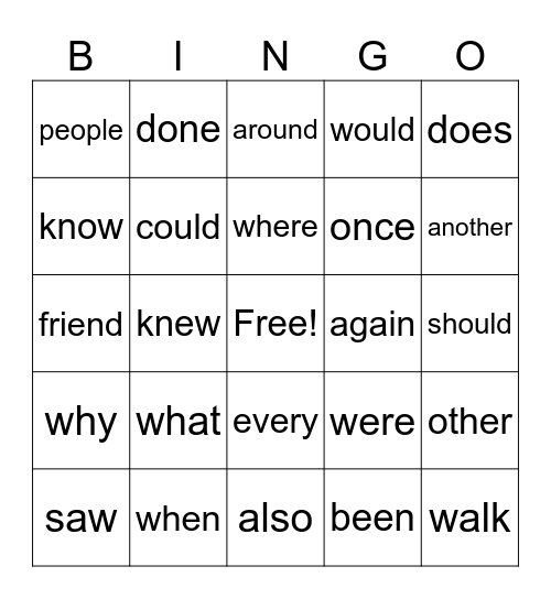 Red Word Bingo Card