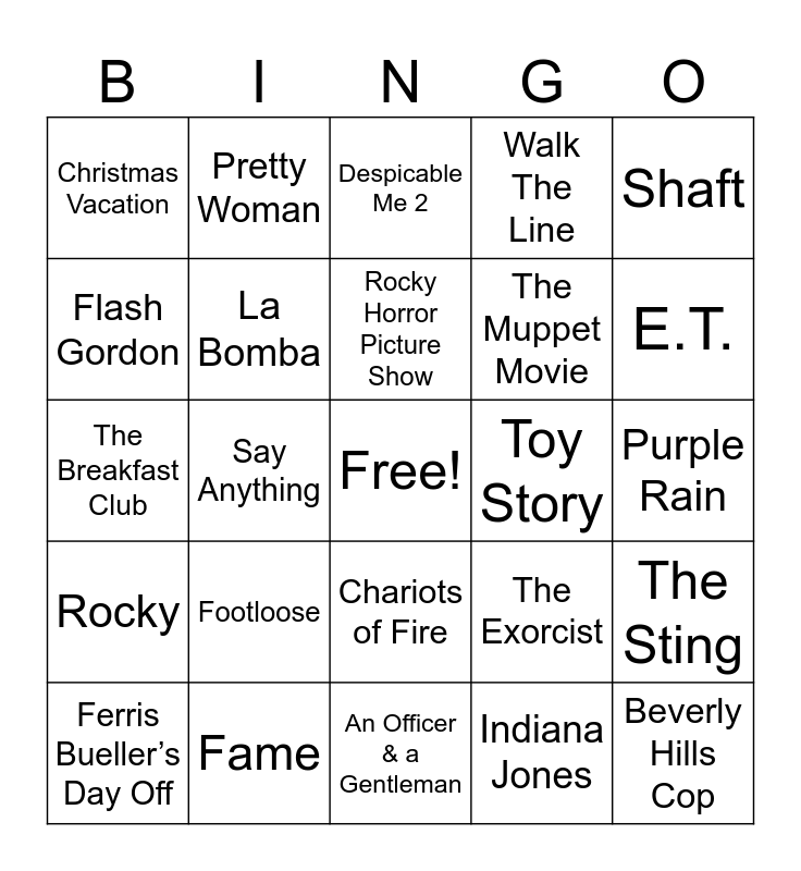 Name That Movie Bingo Card