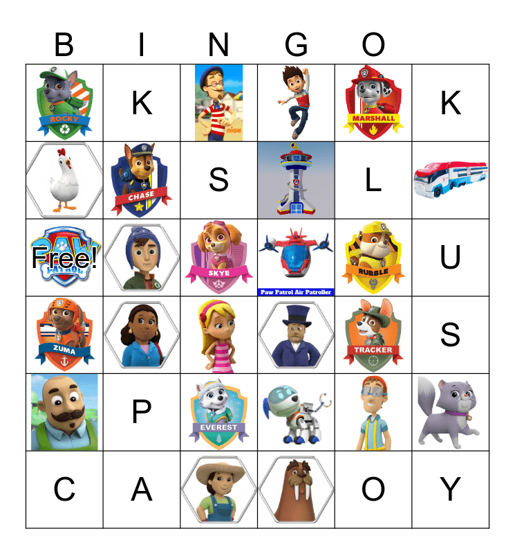 PAW PATROL BINGO Card