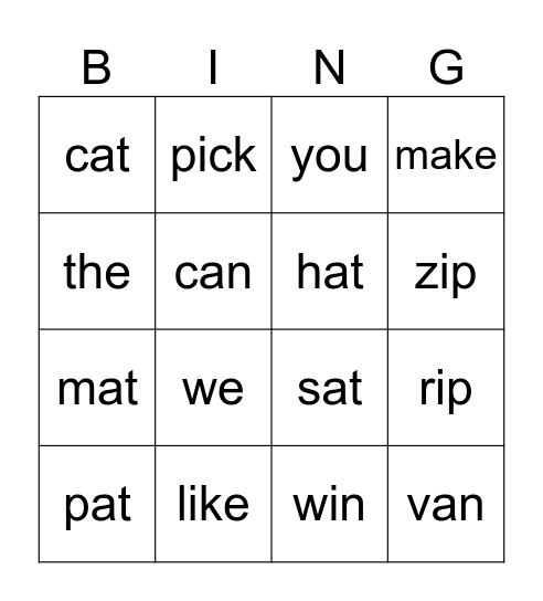 Grade Kindergarten Bingo Card
