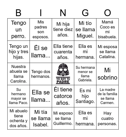 En mi Familia Bingo Card