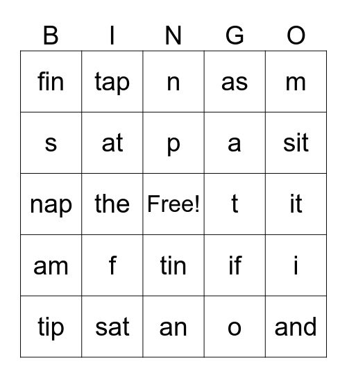 UFLI Lessons 1-11 Bingo Card