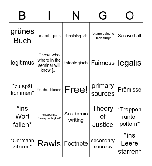 Ethics with Emphasis on Bingo Card