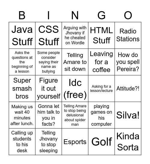 Mr. Santiago Bingo Card