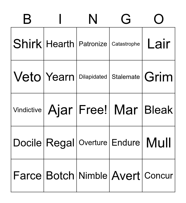 Gr 7 - Vocab 7 Bingo Card