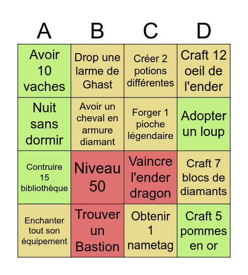 Bingo Challenge Minecraft Bingo Card
