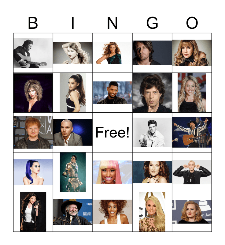 52 BINGO! Singers! Bingo Card