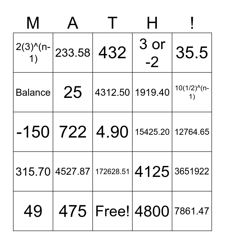 Series, Sequences, & Financial Math! Bingo Card