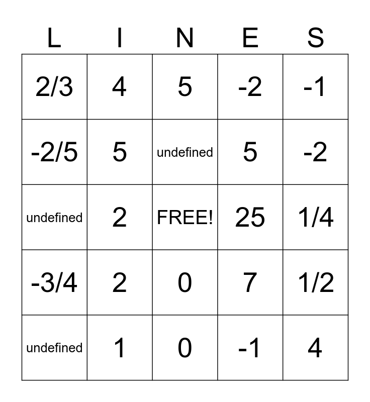 LINES! Bingo Card