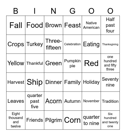 Thanksgiving BINGO! Bingo Card