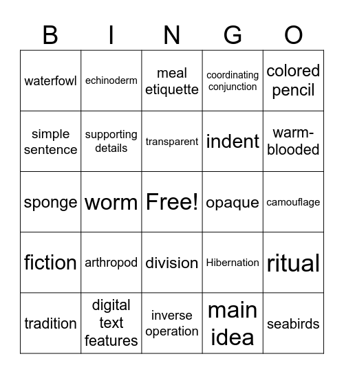 Month 3 Vocab Bingo Card