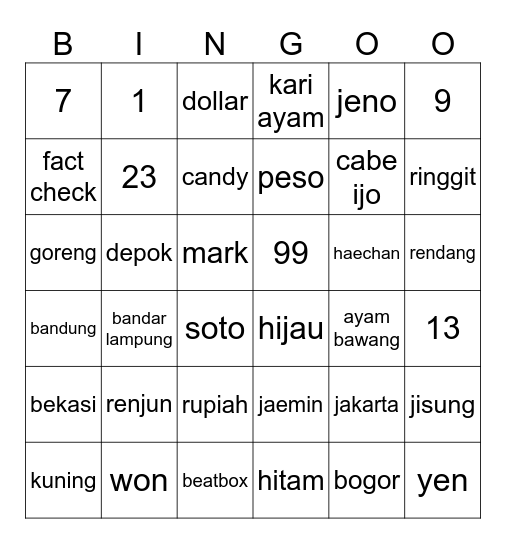Untitled Bingo Card