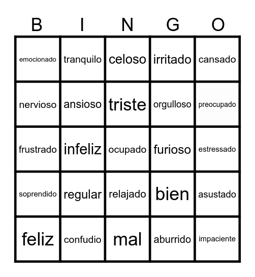 SPANISH EMOTIONS BINGO Card