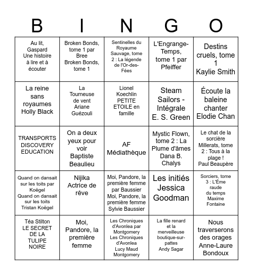 Bingo littérature jeunesse 11 ans et plus Bingo Card