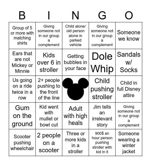 Disneyland Bingo Card