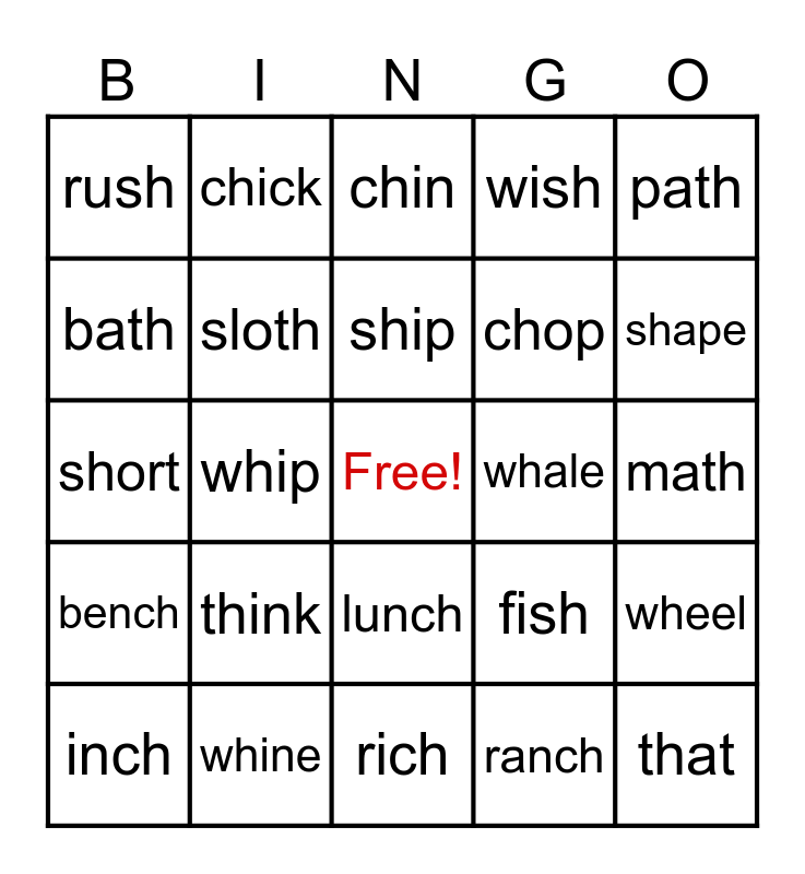 Digraph BINGO! Bingo Card