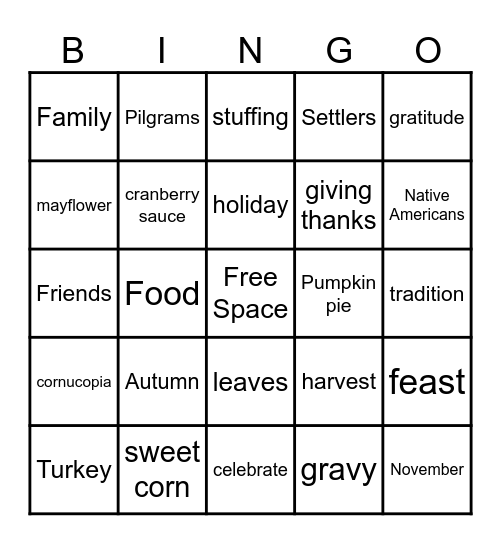 Thanksgiving Bingo Card