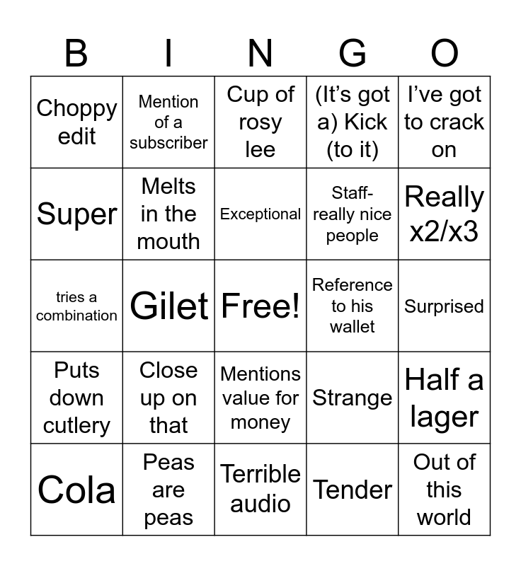 gary eats bingo Card