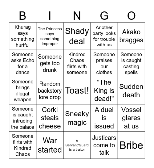 Banquet Bingo Card