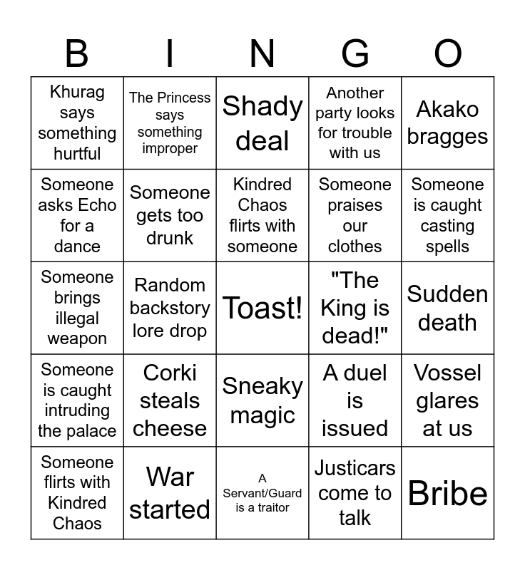 Banquet Bingo Card