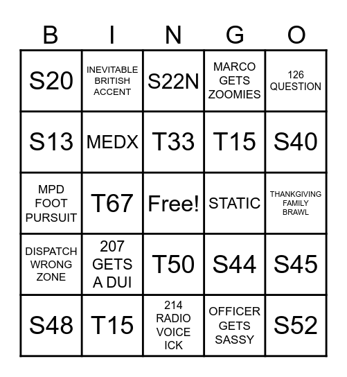 DISPATCH THANKSGIVING Bingo Card