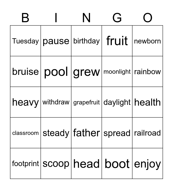 UFLI 90-95 Bingo Card