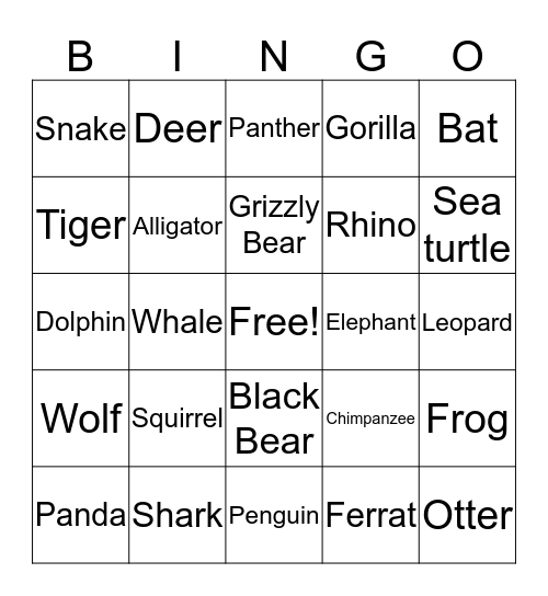 Endangered Species Bingo Card