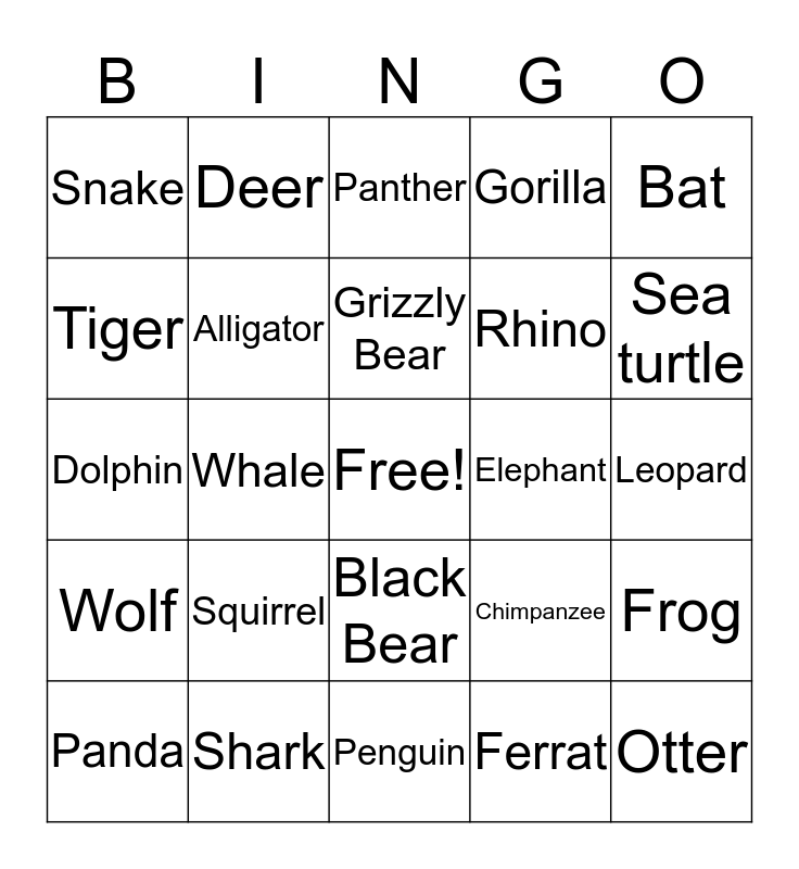 Endangered Species Bingo Card