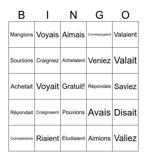Imparfait Bingo Card