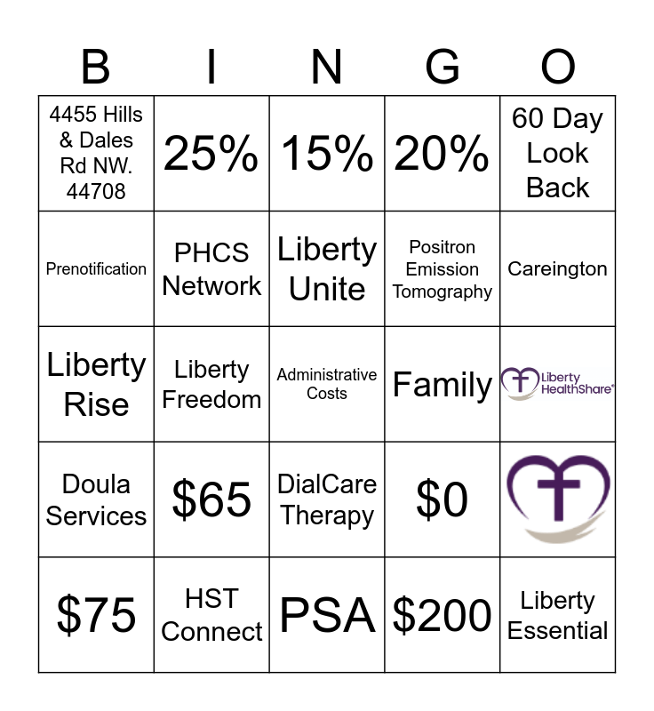 Liberty HealthShare Bingo Card