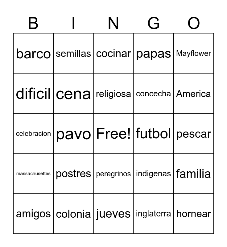 El Dia de Accion de Gracias Bingo Card