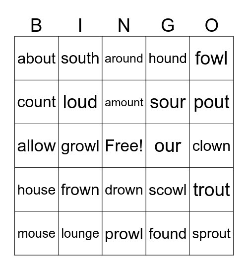 Mouse in the House 'ou' 'ow' Bingo Card