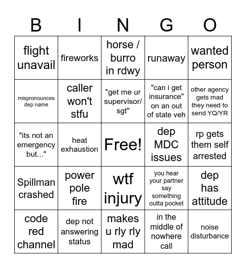 DISPATCH Bingo Card