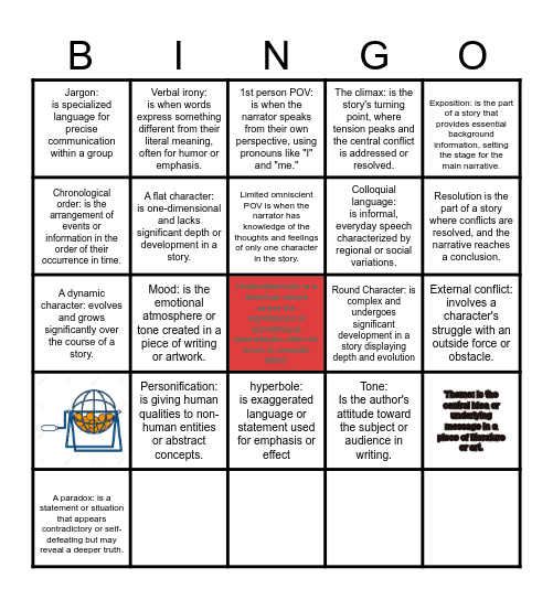 LITERARY TERMS B-I-N-G-O Bingo Card