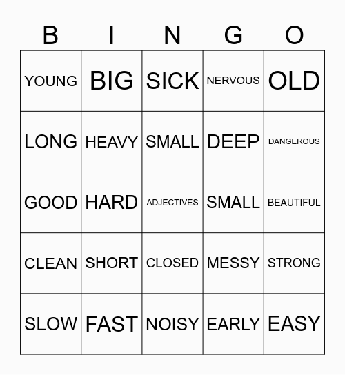 ADJECTIVES Bingo Card