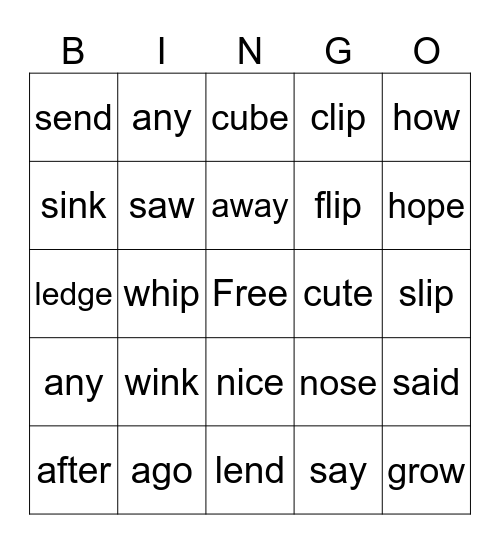 1st Grade Sight Words Bingo Card
