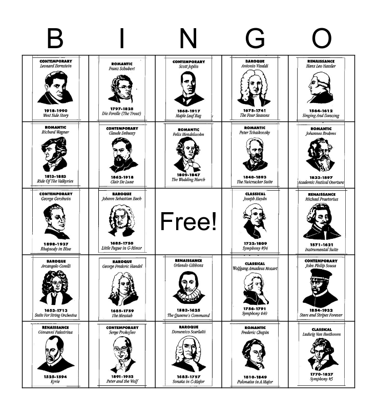 Music Listening Bingo Card