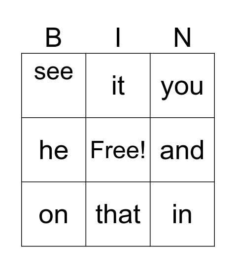 Spelling Bingo Card