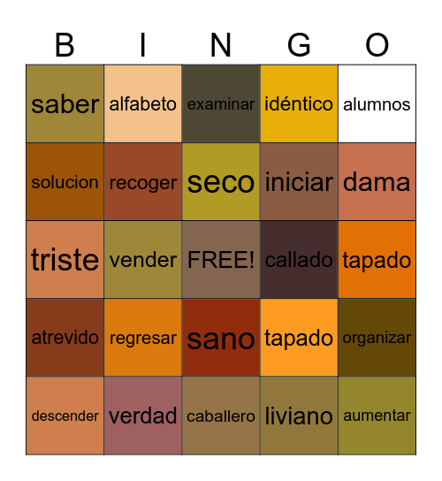 Sinónimos y antónimos Bingo Card